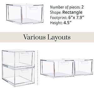 STORi 2-Pack Audrey Stackable Clear Plastic Organizer Drawers | 4.5-Inches Tall | Organize Cosmetics and Beauty Supplies on a Vanity | Made in USA