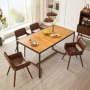 ARTPLAN Leather Dining Arm Chair,Set of 2,Mid Century Modern Accent Chair,Upholstery Small Chair with Wood Legs no Wheels for Bedroom,Side,Corner