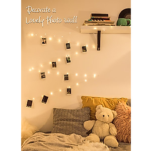 Minetom Photo Clips String Light 33ft - 100 LED Fairy Lights with 60 Clips for Hanging Pictures, Battery Operated Photo Hanger with Timer, 8 Light Modes Twinkle Lights for Room Party Decor