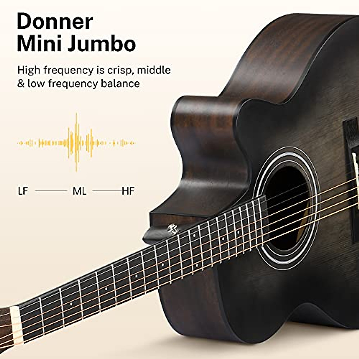 Donner Acoustic Guitar for Beginner Adult 40 Inch Cutaway Acustica Guitarra Bundle Kit with Pickup Online Lesson Bag Tuner Capo Strap Mini Jumbo Travel Teen Right Hand Black Brown DAJ-110CD