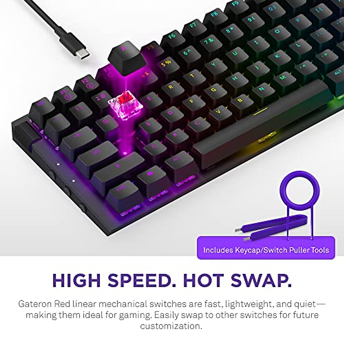 NZXT Function MiniTKL - Compact Tenkeyless Gaming Keyboard – Gateron Red Mechanical Switches: Linear, Fast, and Quiet – Hot-Swappable – RGB Backlit – Aluminum Top Plate – Sound Dampening Foam – Black