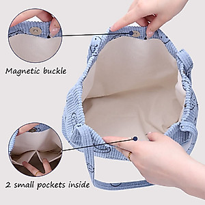 Cessfle Preppy Cute Face Tote Bag, Corduroy Tote Bag Aesthetic Cute Tote Bags Handbag Shoulder Bags Trendy Stuff