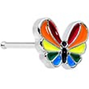 Body Candy Womens 20G Steel Nose Ring Pride Rainbow Butterfly Nose Stud Nose Bone Body Piercing Jewelry 1/4&quot;