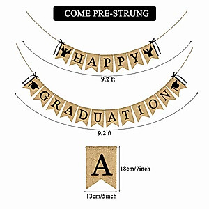 JOZON Happy Graduation Burlap Banner Jute Graduation Bunting Banner Garland 2021 Graduation Decorations Grad Party Decor for College, Senior, High School Party Supplies