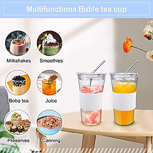 2 pcs Iced Coffee Cups with Lids, 16 oz Glass Cups with Lids and Straws, Reusable Tumbler with Silicone Sleeve, Wide Mouth Can Shaped Drinking Glasses for Coffee Juice Water Smoothie (White)