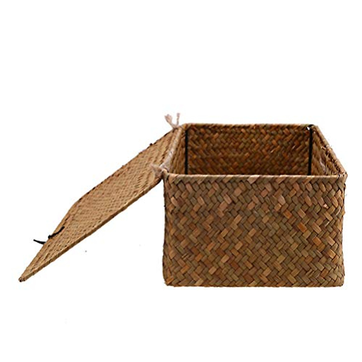 Handwoven Rattan Storage Basket,3pcs seagrass storage baskets Straw Seaweed Basket with Lid for Makeup, Clothes and Home hyacinth baskets Items woven seagrass basket