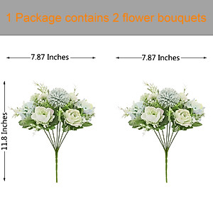 Decpro 2Pcs Artificial Peony Silk Hydrangeas Chrysanthemum Carnations Flower Bouquets for Wedding, Home Office Garden Decoration, Table Centerpieces, Floral Arrangements, Light Green