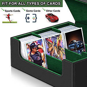 Card Deck Case for Trading Cards,Card Storage Box Holds 1800+ Single Sleeved Cards,PU Leather Magnetic Closure Commander Card Boxes Magic Card Holders Fit for Game Cards and Sport Cards (Black&Green)