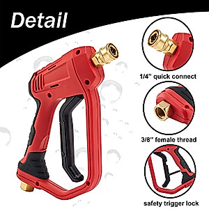 Raincovo Pressure Washer Gun, 3/8 Inch Quick Connect, M22 14mm or M22 15mm Fitting, Short Power Washer Gun with 5 Nozzle Tips, 4000 PSI