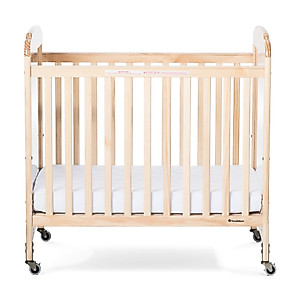 Foundations Serenity Compact Daycare Crib, Fixed Side, Features Mirrorview End Panels and Slatted Side Panels, Durable Wood Construction, Includes 3” InfaPure Foam Mattress (Natural)