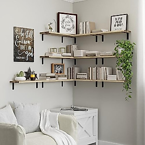 DOLLFIO Floating Shelves, 10 Sets Wall Shelves, Wooden Floating Shelves for Wall Décor, Wall Mounted Floating Shelf for Bathroom Storage, Floating Book Shelves for Wall, Bedroom, Living Room – Brown