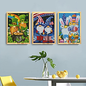 Eiazuiks 4 Packs Stamping Cross Stitch Kit, Gnomes Counting Cross Stitch Kit for Adult Beginners, Full Line DIY Cross Stitch Stitching Kit for Home Decor Cross Stitch Patterns 11.8x15.7 inches