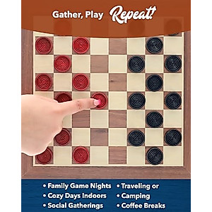 WE Games Checkers Pieces Only, Wooden Checker Board Game Pieces, 24 Red and Black Stackable Pieces, Drawstring Storage Bag, 1.062 Diameter