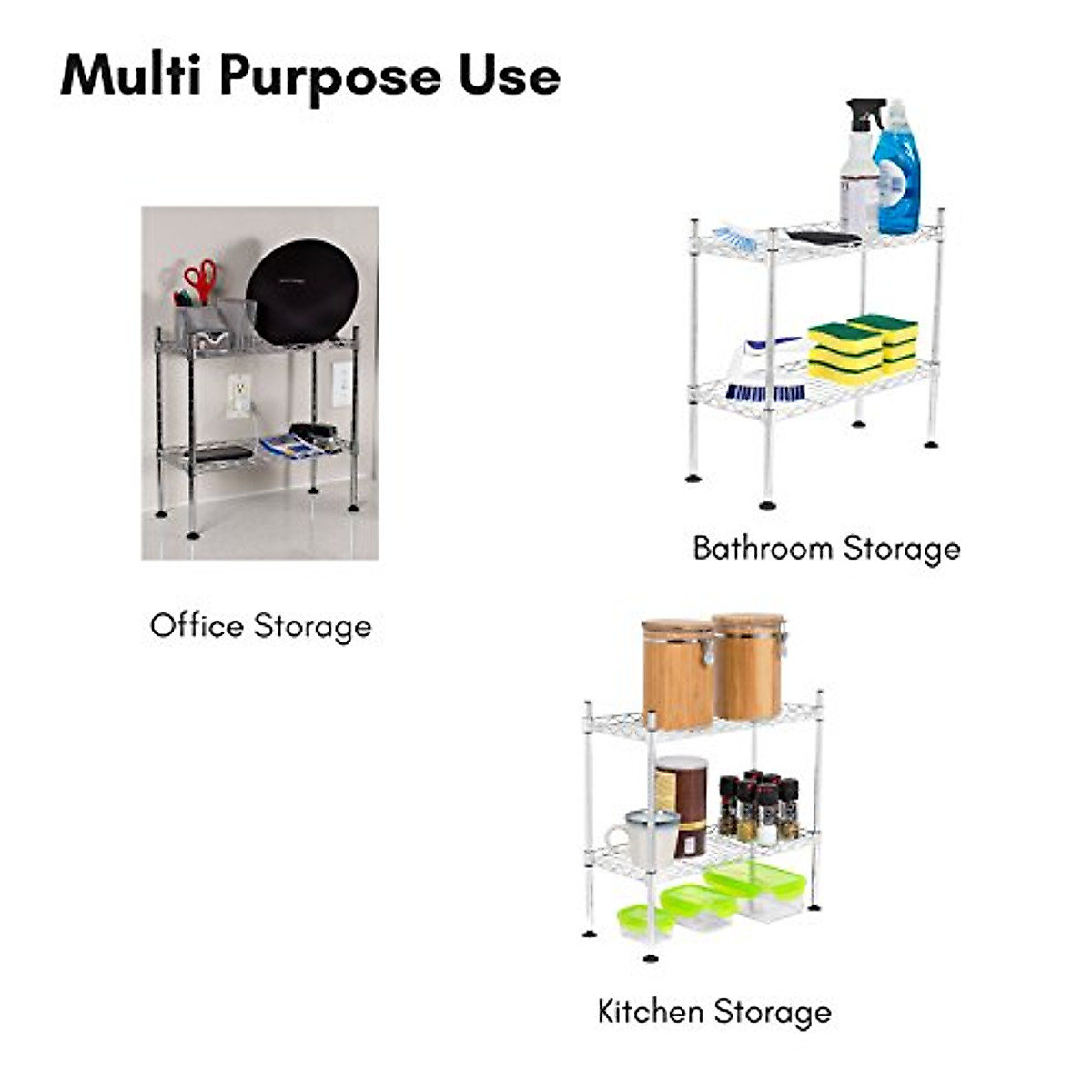 Internet's Best 2-Tier Mini Wire Utility Shelving - Chrome - Small Shelf - Adjustable Rack Unit - Kitchen Bathroom Pantry Laundry Storage - Under The Sink Organization - Organize Your Cabinets