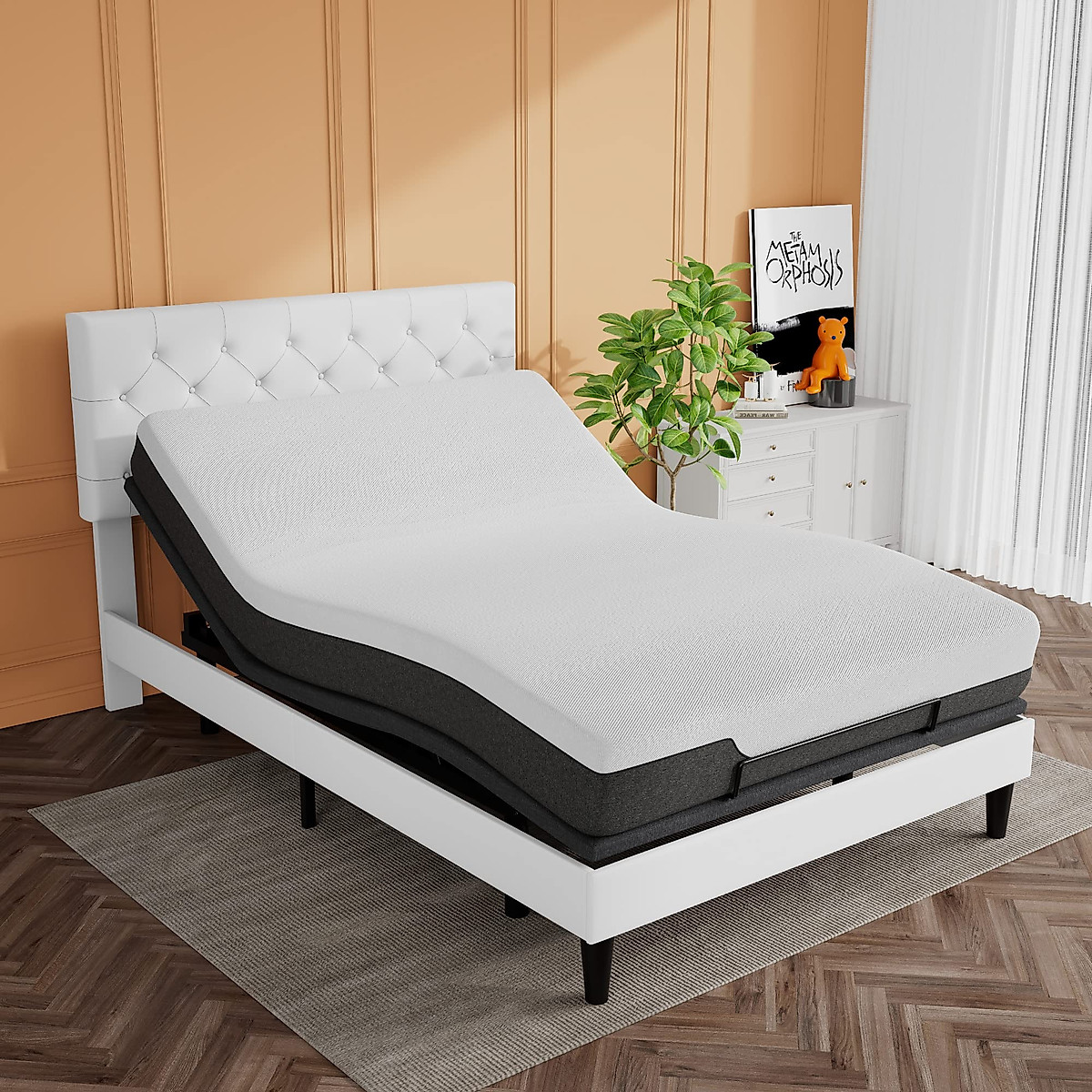 SHA CERLIN Electric Adjustable Bed Base, Ergonomic Basic Queen Size Bed Frame with Upgraded Motors and Wireless Remote Control, Independent Head and Foot Incline, Assembly Required