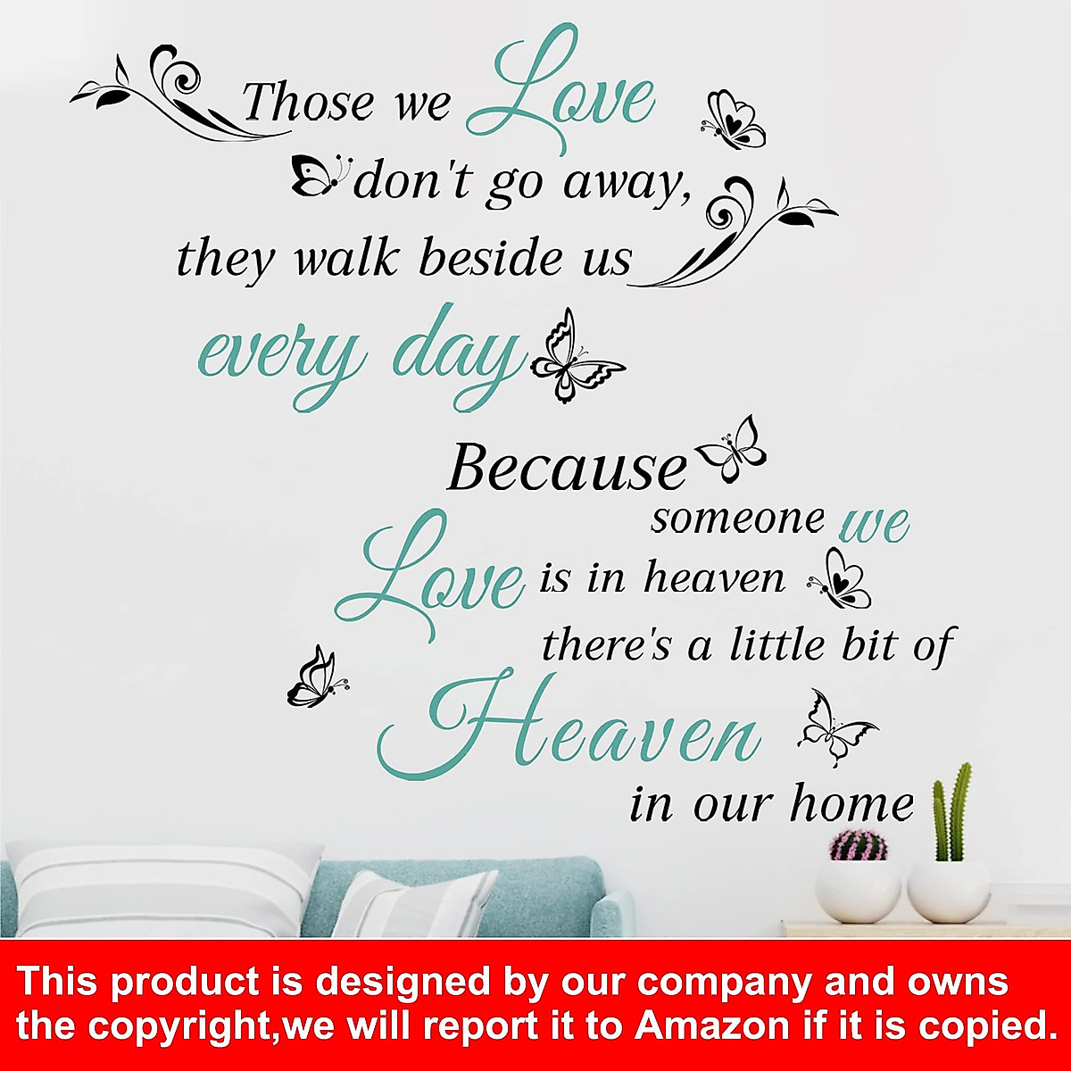 Quotes Saying Wall Decals Because Someone We Love is in Heaven Decal Peel and Stick Lettering Words Wall Stickers Memory Wall Decals Vinyl Inspirational Religious Wall Decal For Home Family Room Decor