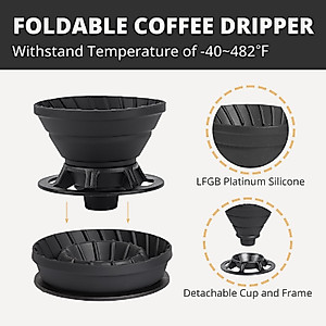 Vandroop Portable Pour Over Coffee Maker Set, Collapsible Silicone Coffee Dripper Set, Perfect for Travel, Camping, Home (BLACK CUP 2CUP)