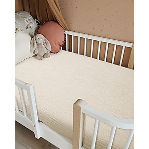 Crib Sheets for Boys Girl, Fitted Baby Toddler Bed Sheets 28" x 52", Neutral Muslin Cotton Crib Mattress Bedding Soft and Breathable Comfort(Pale Yellow)