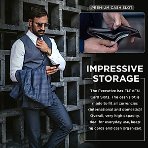 SERMAN BRANDS 2 ID Window Wallet for Men RFID Blocking Leather, Bifold Top Flip, Extra Capacity Travel Wallet (Charcoal Black Executive)