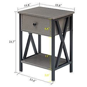 VECELO Nightstands Set of 2, Modern Bedside End Tables, Night Stands with Drawer and Storage Shelf for Living Room Bedroom, Industrial Metal Frame, Dark Gray