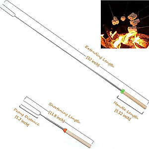 Marshmallow Roasting Sticks 15 Pack Extendable 32 Inch Telescoping Marshmallow Skewers & Hot Dog Forks with Wooden Handle Storage Bag for Campfire BBQ Backyard Fire Pit
