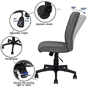 Ergonomic Home Office Desk Chair – Computer Mesh Adjustable Task Swivel Tilt Tension Armless Cushion Mid-Fiber Mesh Lumbar Support (Dark Gray)