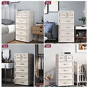 Plastic Drawers Dresser, Storage Cabinet with 6 Drawers, Closet Drawers Tall Dresser Organizer for Clothes,Playroom,Bedroom Furniture, 4 Wheels, 2 Locks, 100lbs Load Capacity(White)