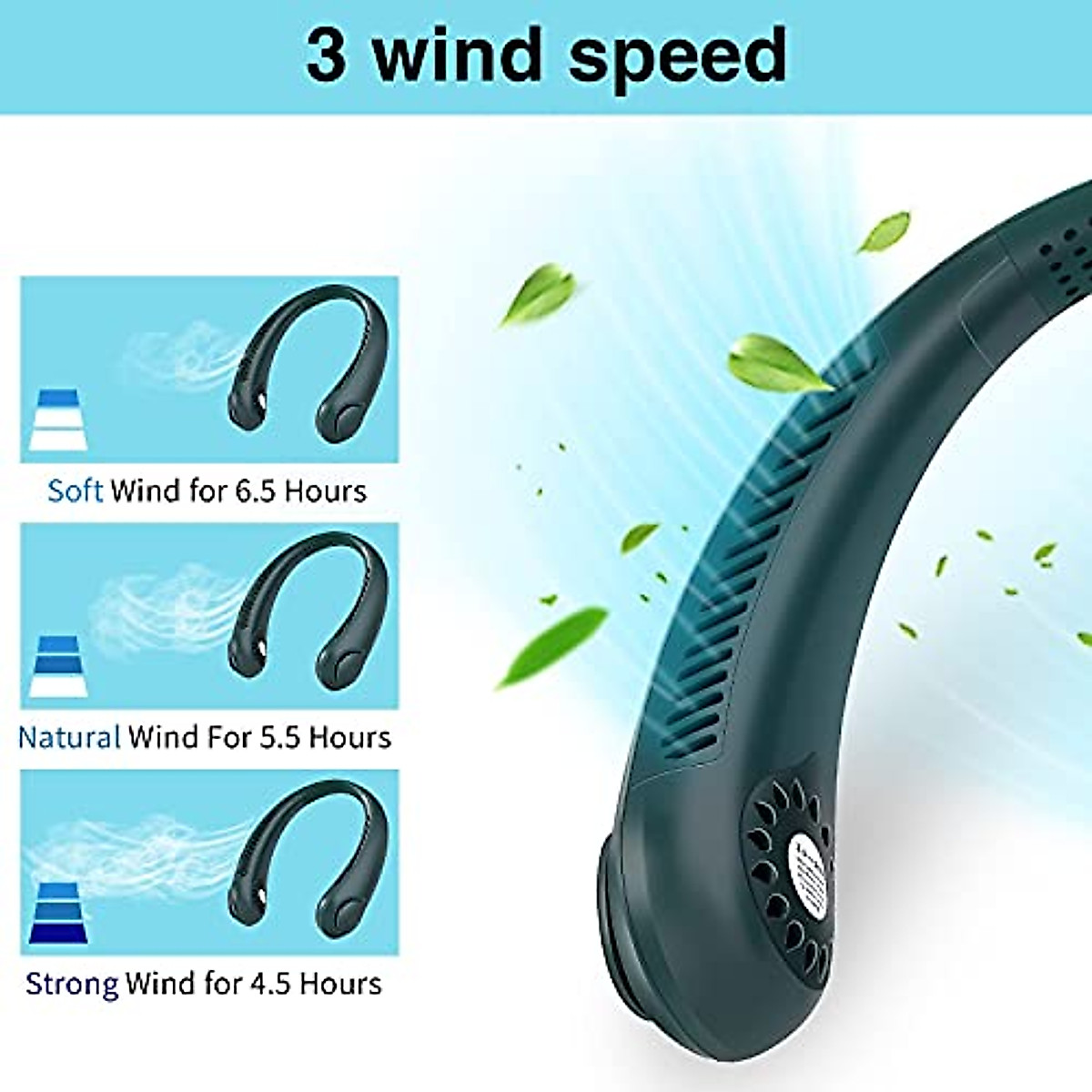 Shiyinvie Portable Neck Fan, Personal Wearable Fan Hands Free USB Rechargeable Battery 3 Speed Bladeless Fans Suitable for Office Outdoor Travel (Green)