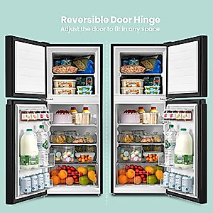 COMFEE' CRM45D3ABB Cu Ft Mini Fridge with Freezer, Energy Saving, Adjustable Legs, Temperature Thermostat Dial, Removable Shelf, Perfect for Home/Dorm/Garage Double Door Refrigerator, 4.5 Cuft, Black