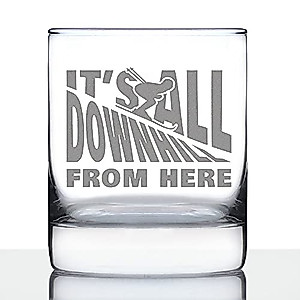 It's All Downhill From Here - Whiskey Rocks Glass - Unique Skiing Themed Decor and Gifts for Mountain Lovers - 10.25 Oz Glasses