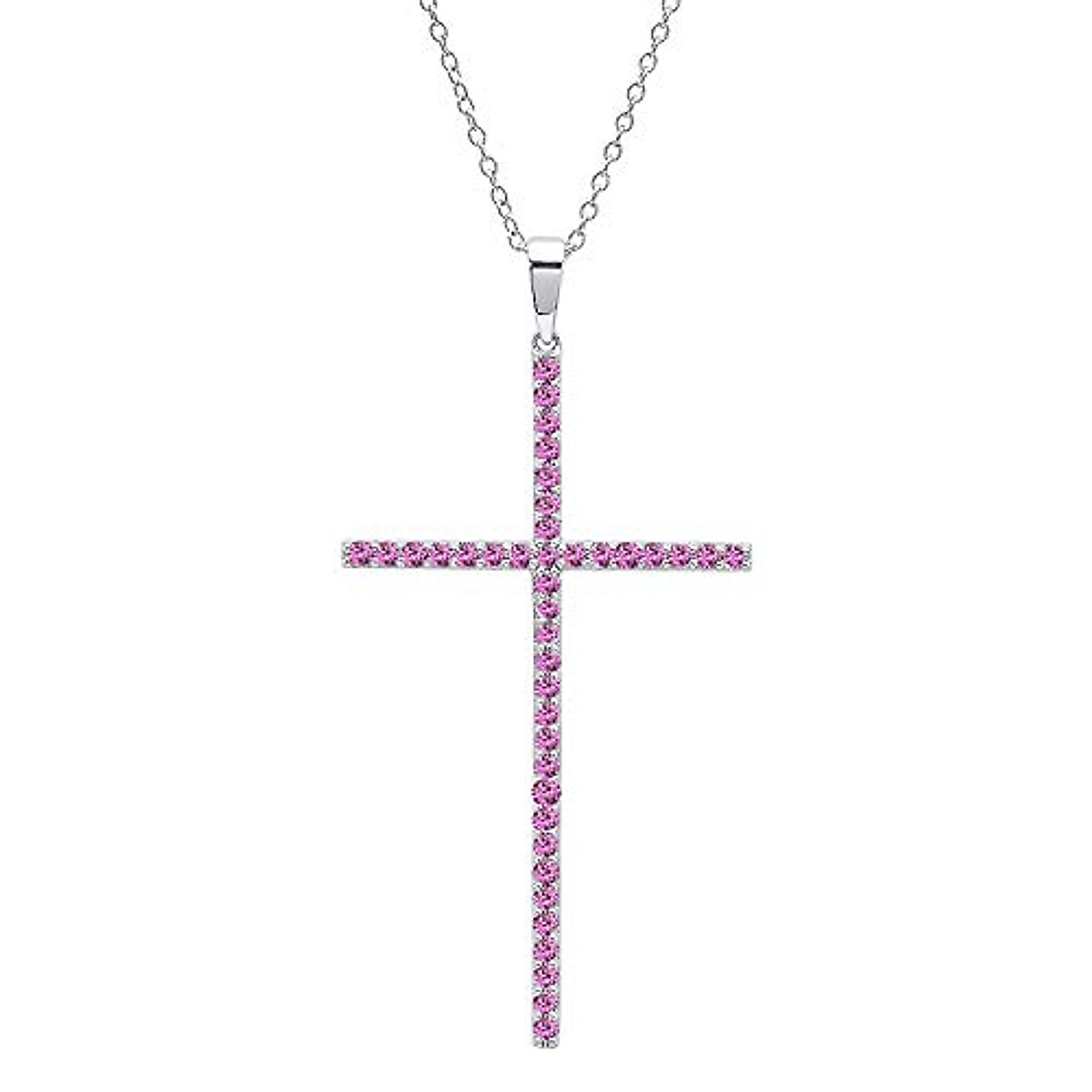 Dazzlingrock Collection 10K Round Pink Sapphire Cross Pendant (Silver Chain Included), White Gold