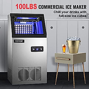 Happybuy Commercial Ice Maker Machine, 100 lbs/24h Stainless Steel Under Counter Ice Maker with 22lbs Storage Bin, 4x8 Cubes Ready in 15 Mins, Water Filter & Scoop Included, for Bar Office Coffee Shop