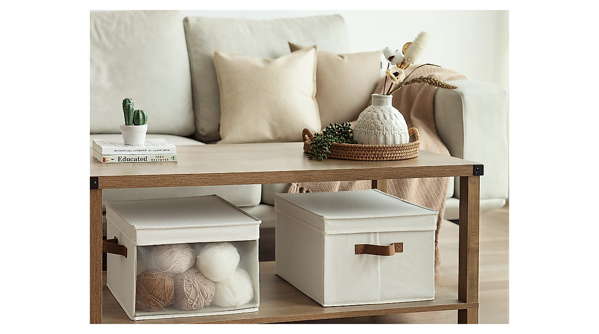 StorageWorks Beige Storage Bins - 4-Pack with Lids