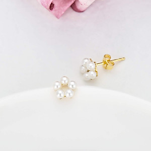 14K Solid Gold Pearl Earrings for Women, Quality Freshwater Cultured Pearl Studs Earrings Gold Jewelry Gift for Wife, Mother, Girl