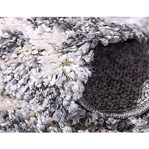 Unique Loom Hygge Shag Collection Modern Moroccan Inspired, Geometric Design, Plush & Cozy Area Rug, 8' 0" x 10' 0", Gray/Ivory