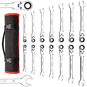 Towallmark 14-Piece Flex-Head Wrench Set, Ratcheting Combination Set, SAE 5/16"-11/16""& Metric 8-16mm, 72-Teeth,Cr-V Steel Ratchet Wrenches Set with Storage Bag for truck/garage projects, etc.
