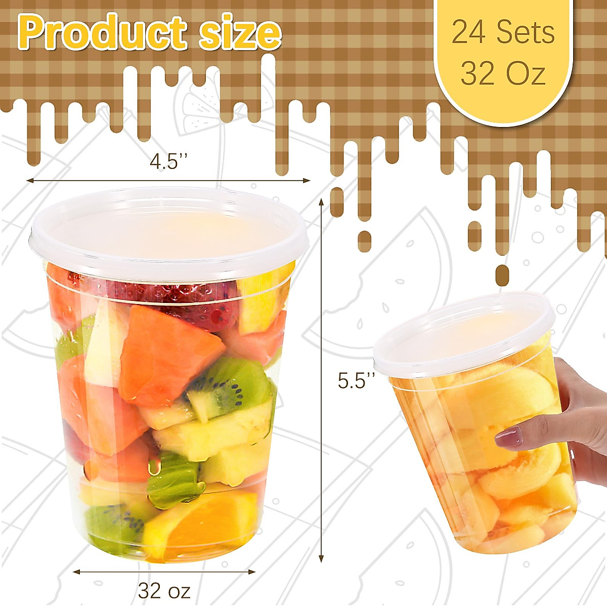 CACASO 24 Sets,32 oz Deli Containers with Lids,Plastic Food Storage Containers with Airtight Lids,32oz Soup Containers with Lids,Freezer Storage Containers for Soup,Stackable,Microwave/Dishwasher Safe