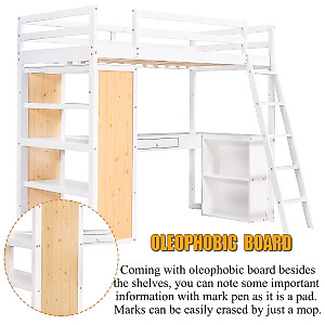 Harper & Bright Designs Twin Size Loft Bed with Desk and Drawer, Wood Twin Loft Bed with Desk,Shelves and Cabinet Underneath, High Loft Bed Twin with Storage for Kids, Boys,Girls,Teens (White,Twin)