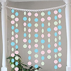 52 ft Pastel Party Decorations Easter Garlands Hanging Pink Blue Green Circle Dots Streamer Banner Backdrop for Spring Theme Birthday Party Decorations Unicorn Mermaid Party Supplies