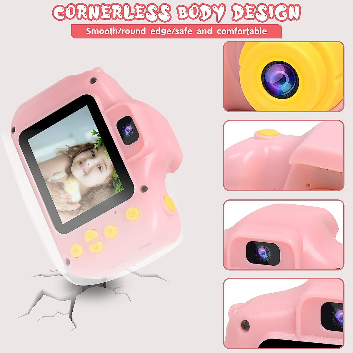 Toys for 4-6 Year Old Girls,Kids Camera Compact for Child Little Hands, Smooth Shape Toddler Selfie Camera,Best Birthday Gifts for 4 5 6 7 8 9 Year Old Girls with 16GB Memory Card by Rindol