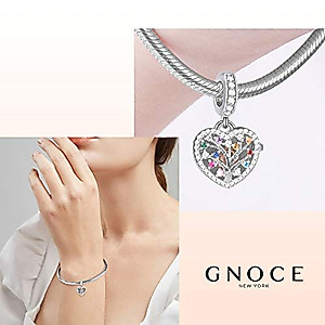 GNOCE Tree of Life Charm Pendant 925 Sterling Silver My Heart Will Go On Engravble Dangle Charm for Bracelet/Necklace Charm Gifts For Family
