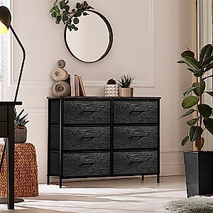 Sorbus Dresser with 6 Faux Wood Drawers - Storage Unit Organizer Chest for Clothes - Bedroom, Hallway, Living Room, Closet, & Dorm Furniture - Steel Frame, Wood Top, & Easy Pull Fabric Bins