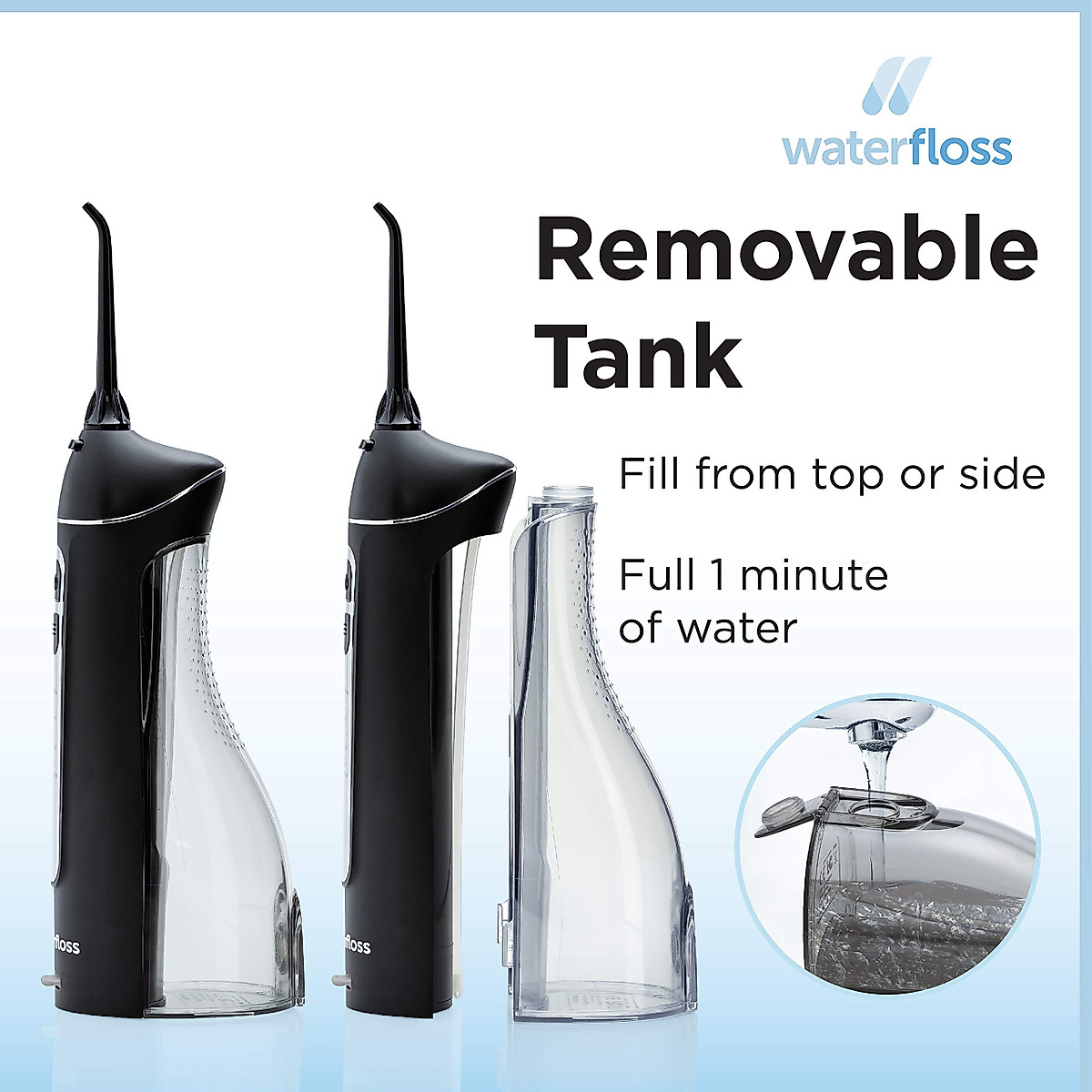 Waterfloss Water Flosser Small Cordless Water Pick Teeth Cleaner Dental Oral Irrigator with 4 Modes and USB Rechargeable Lithium Battery, Black