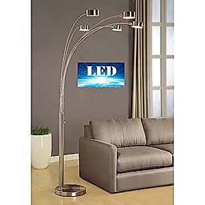 Artiva USA Micah Plus Modern LED 5-Arched Satin Nickel Floor Lamp with Dimmer 88", Brushed Steel