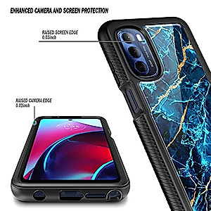 NZND Case for Motorola Moto G Stylus 2022 4G (Not Fit 5G) with [Built-in Screen Protector], Full-Body Protective Shockproof Rugged Bumper Cover, Impact Resist Durable Case (Marble Design Sapphire)