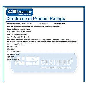 Classic America (12000BTU/120VAC/20SEER) Mini Split AC/Heating System - 600 SqFt Coverage - Ductless/Wall Mounted - Energy Saving Inverter - Includes 16' Installation Kit and Remote - WiFi/Alexa Ready