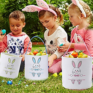 4 Pack Easter Bunny Basket Bags Gift Basket Easter Bag Bunny Ear Bag Tote Bag for Egg Hunting Candy and Gifts Carry Bucket (Easter Bunny Bag 01)