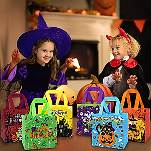 DULEFUN 8pcs Halloween Trick or Treat Bags, Halloween Tote Gift Bags with Handles Reusable Non-Woven Goodie Candy Bags for Gifts Wrapping Halloween Party Favor Supplies