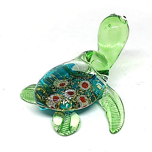 ZOOCRAFT Sea Turtle Hand Blown Glass Figurine Collectible Aquarium Miniature Home Garden Decor Personalized Gift