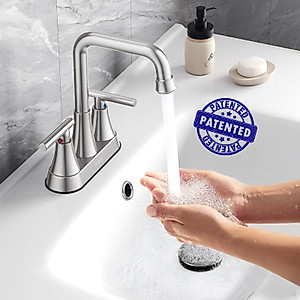 Bathroom Sink Faucet, Hurran 4 inch Brushed Nickel Bathroom Faucets for Sink 3 Hole with Pop-up Drain and Supply Lines, Stainless Steel 2-Handle Centerset Faucet for Vanity RV Restroom